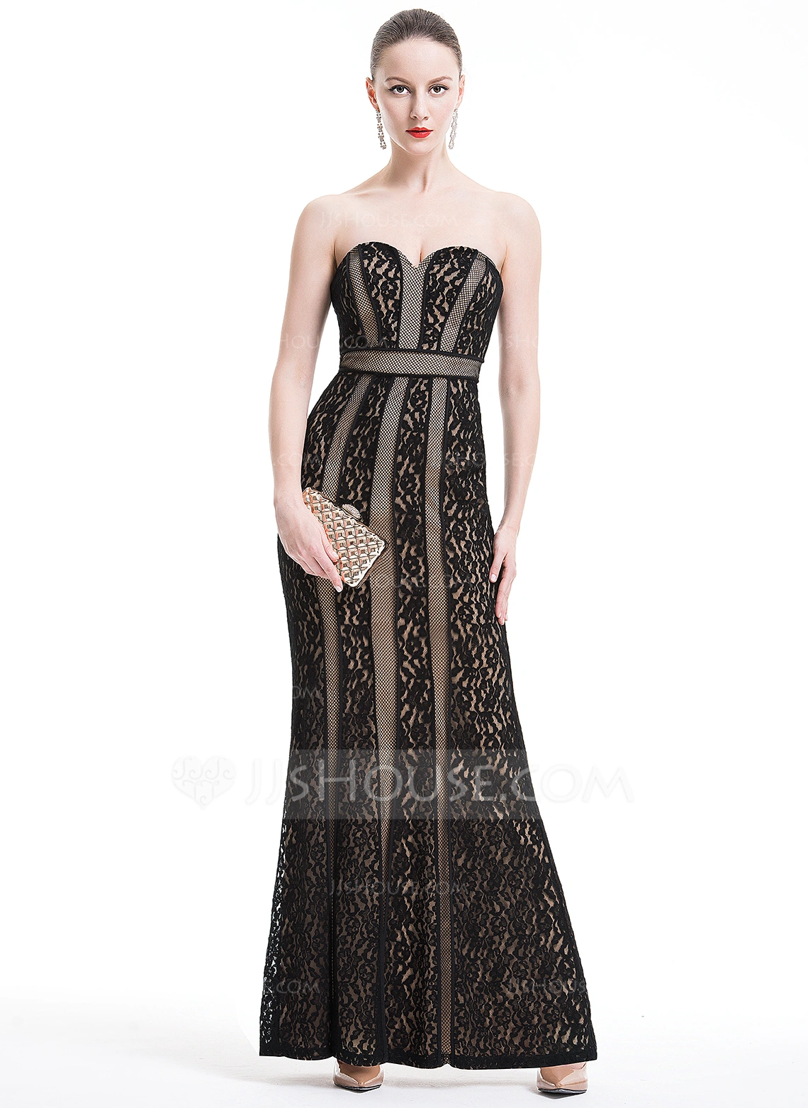 Sheath Column Sweetheart Floor Length Lace Evening Dress 017080845