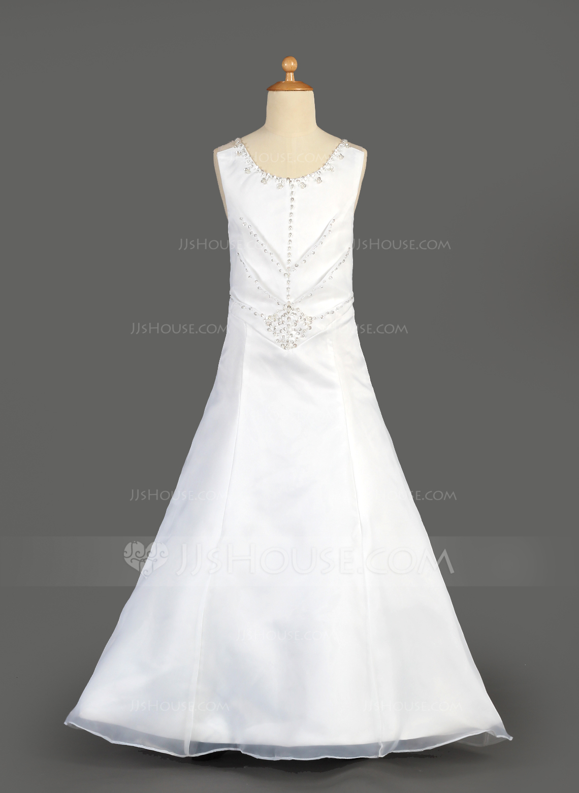 A Line Princess Floor Length Flower Girl Dress Organza Satin